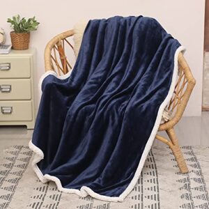 Catalonia Navy Blue Sherpa Fleece Throw Blanket, Super Soft Mink Plush Couch Blanket, TV Bed Fuzzy Blanket, Fluffy Comfy Warm Heavy Throws, Comfort Caring Gift, 50x60 inch