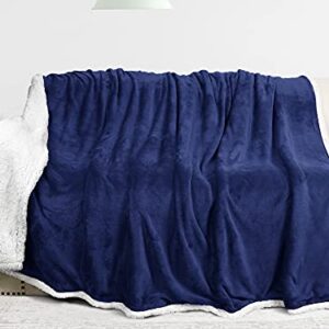 Catalonia Navy Blue Sherpa Fleece Throw Blanket, Super Soft Mink Plush Couch Blanket, TV Bed Fuzzy Blanket, Fluffy Comfy Warm Heavy Throws, Comfort Caring Gift, 50x60 inch