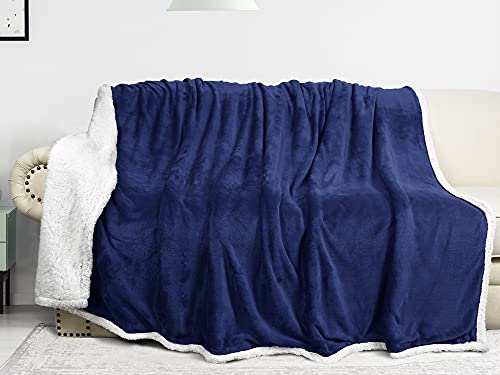 Catalonia Navy Blue Sherpa Fleece Throw Blanket, Super Soft Mink Plush Couch Blanket, TV Bed Fuzzy Blanket, Fluffy Comfy Warm Heavy Throws, Comfort Caring Gift, 50x60 inch