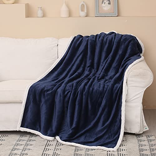 Catalonia Navy Blue Sherpa Fleece Throw Blanket, Super Soft Mink Plush Couch Blanket, TV Bed Fuzzy Blanket, Fluffy Comfy Warm Heavy Throws, Comfort Caring Gift, 50x60 inch