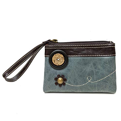 CHALA Double Zip Wallet - PU Leather Folding Wristlet - Indigo -