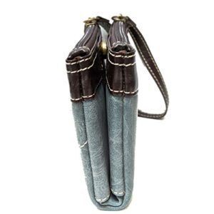 CHALA Double Zip Wallet - PU Leather Folding Wristlet - Indigo -