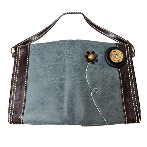 CHALA Double Zip Wallet - PU Leather Folding Wristlet - Indigo -