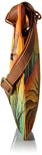 Anna by Anuschka Hand Painted Leather Women's V TOP MULTICOMPARTMENT Crossbody, Lion in Love