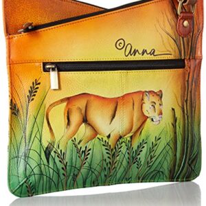 Anna by Anuschka Hand Painted Leather Women's V TOP MULTICOMPARTMENT Crossbody, Lion in Love