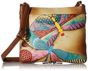 anna by anuschka womens hand painted women’s extendable anna anuschka women s leather expandable crossbody dancing dragonfly, dancing dragonfly, one size us