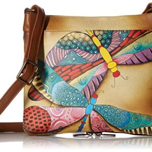 Anna by Anuschka womens Hand Painted Women's Extendable Anna Anuschka Women s Leather Expandable Crossbody Dancing Dragonfly, Dancing Dragonfly, One Size US