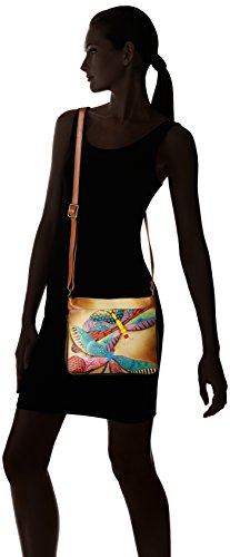 Anna by Anuschka womens Hand Painted Women's Extendable Anna Anuschka Women s Leather Expandable Crossbody Dancing Dragonfly, Dancing Dragonfly, One Size US