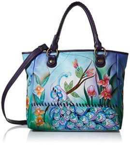 anna by anuschka hand painted leather women’s large tote, midnight peacock