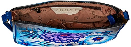 Anna by Anuschka Hand Painted Leather Women's Mini Wide Crossbody, Summer Bloom Blue