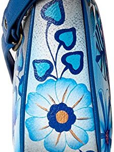 Anna by Anuschka Hand Painted Leather Women's Mini Wide Crossbody, Summer Bloom Blue