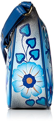 Anna by Anuschka Hand Painted Leather Women's Mini Wide Crossbody, Summer Bloom Blue