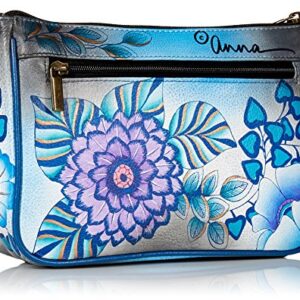 Anna by Anuschka Hand Painted Leather Women's Mini Wide Crossbody, Summer Bloom Blue