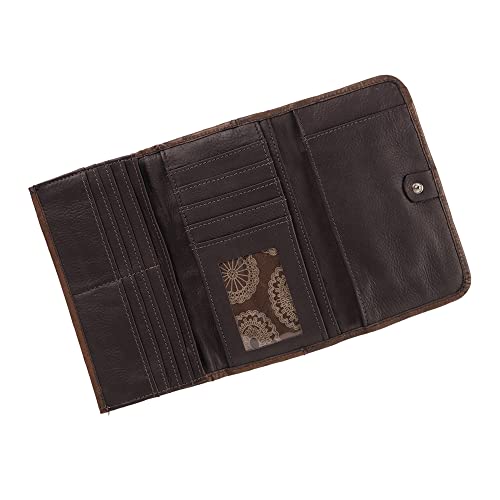 American West Leather Ladies' Tri-Fold French Wallet (Blue Ridge - Charcoal Brown)