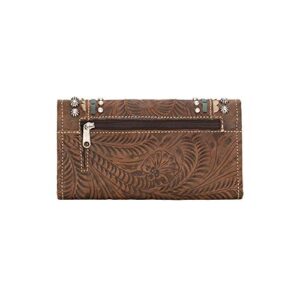 American West Leather Ladies' Tri-Fold French Wallet (Blue Ridge - Charcoal Brown)