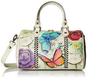 anna by anuschka women’s genuine leather all round zip satchel | hand painted original artwork | medium zip-top organizer | floral paradise