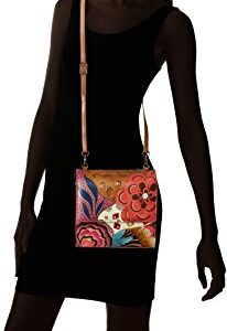 Anna by Anuschka womens Anna Anuschka Painted Leather Women's Flap Crossbody Organizer cross body handbags, Teal Blue-tribal Potpourri, One Size US