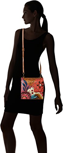 Anna by Anuschka womens Anna Anuschka Painted Leather Women's Flap Crossbody Organizer cross body handbags, Teal Blue-tribal Potpourri, One Size US