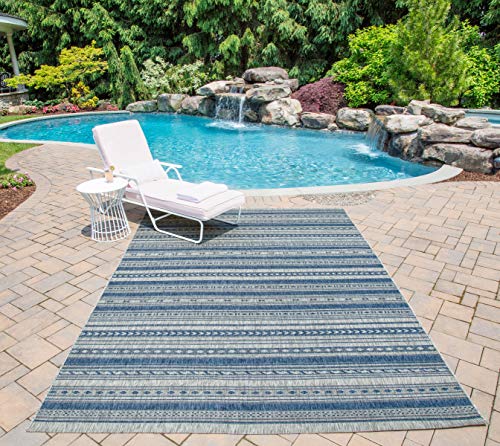 Novogratz by Momeni Villa Collection Tuscany Indoor Outdoor Blue Area Rug, 6'7" x 9'6" Sized Mat for Pool, Patio, Porch, Balcony, Kitchen, Bedroom, Livingroom and Home Office