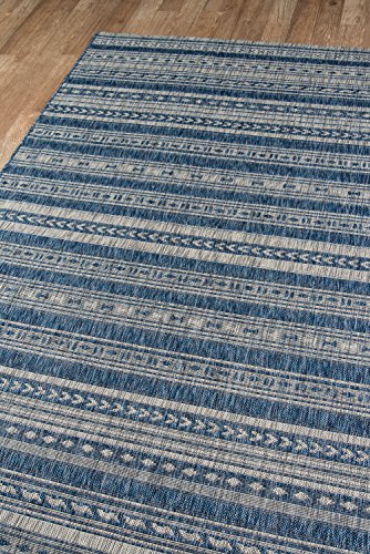 Novogratz by Momeni Villa Collection Tuscany Indoor Outdoor Blue Area Rug, 6'7" x 9'6" Sized Mat for Pool, Patio, Porch, Balcony, Kitchen, Bedroom, Livingroom and Home Office