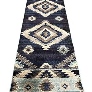 Expressions South West Native American Indian Runner Area Rug Turquoise Beige Grey Blue Purple Storm Blue Design 1033 (2 Feet 2 Inch X 7 Feet)