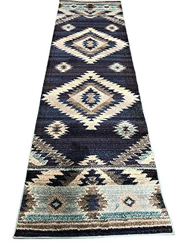 Expressions South West Native American Indian Runner Area Rug Turquoise Beige Grey Blue Purple Storm Blue Design 1033 (2 Feet 2 Inch X 7 Feet)