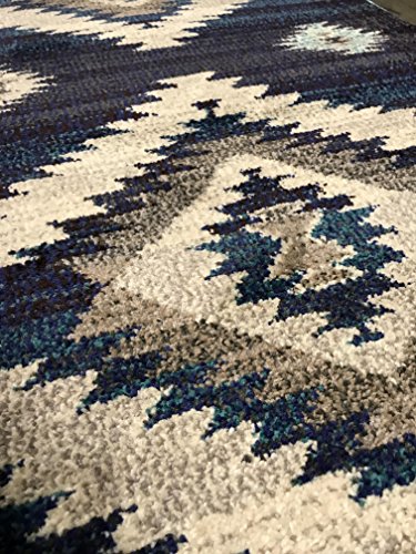 Expressions South West Native American Indian Runner Area Rug Turquoise Beige Grey Blue Purple Storm Blue Design 1033 (2 Feet 2 Inch X 7 Feet)