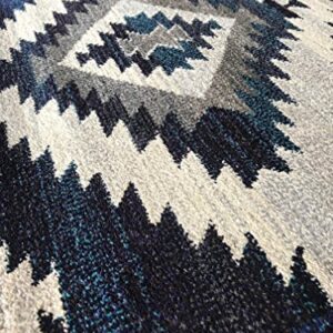 Expressions South West Native American Indian Runner Area Rug Turquoise Beige Grey Blue Purple Storm Blue Design 1033 (2 Feet 2 Inch X 7 Feet)