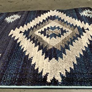 Expressions South West Native American Indian Runner Area Rug Turquoise Beige Grey Blue Purple Storm Blue Design 1033 (2 Feet 2 Inch X 7 Feet)