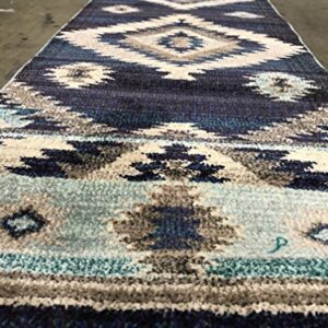 Expressions South West Native American Indian Runner Area Rug Turquoise Beige Grey Blue Purple Storm Blue Design 1033 (2 Feet 2 Inch X 7 Feet)