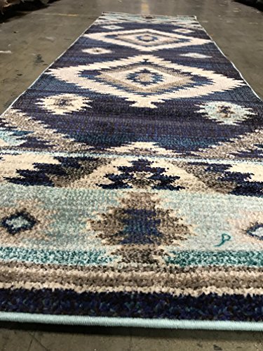 Expressions South West Native American Indian Runner Area Rug Turquoise Beige Grey Blue Purple Storm Blue Design 1033 (2 Feet 2 Inch X 7 Feet)