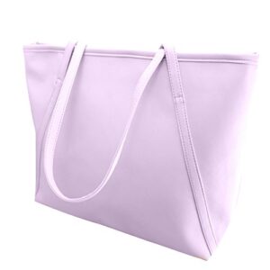 softmusic women big faux leather zipper solid color shopping tote handbag shoulder bag size 42cm x 33cm x 24cm (purple)