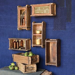 MY SWANKY HOME Vintage Wood Brick Mold Shadow Box Cabinet| Wall Shelf Door Hanging Rustic