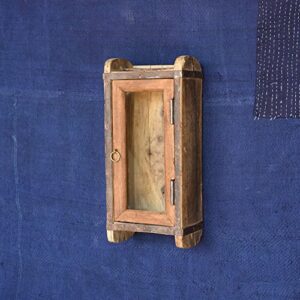 MY SWANKY HOME Vintage Wood Brick Mold Shadow Box Cabinet| Wall Shelf Door Hanging Rustic