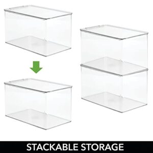 mDesign Plastic Stackable Toy Storage Bin Container Box with Hinge Lid for Organizing Living Room, Play Room, Bedroom, Nursery - Holds Blocks, Puzzles, Books - Lumiere Collection - 2 Pack - Clear