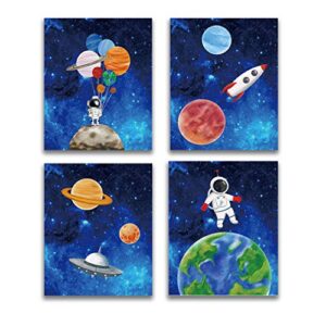 xun starry outer space art print-galaxy planets astronauts space themed canvas wall art(8″x10″x4pcs ，unframed)-perfect for kids boy bedroom decoration