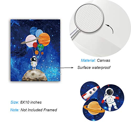 XUN Starry Outer Space Art Print-Galaxy Planets Astronauts Space Themed Canvas Wall Art(8"x10"x4pcs ，Unframed)-Perfect for Kids Boy Bedroom Decoration