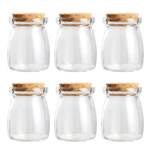 Magic Season Decorative Glass Bottles with Cork Stopper (3.3 oz. Pudding Bottles / 6 Pcs)