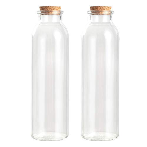 Magic Season Decorative Glass Bottles with Cork Stoppers (12 fl oz. Round Bottles / 2 Pcs)