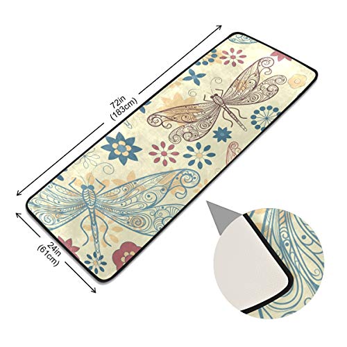 Dragonflies and Flowers Kitchen Rugs Non-Slip Soft Doormats Bath Carpet Floor Runner Area Rugs for Home Dining Living Room Bedroom 72" X 24"