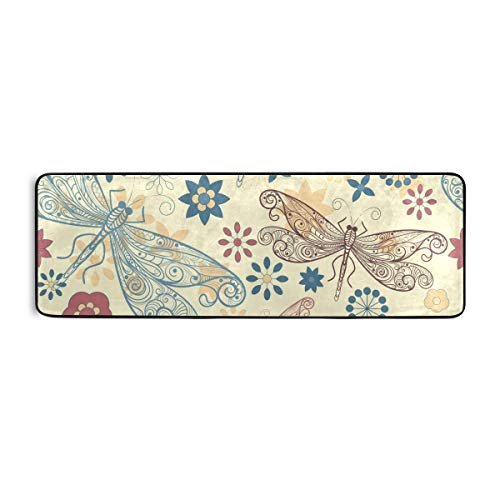 Dragonflies and Flowers Kitchen Rugs Non-Slip Soft Doormats Bath Carpet Floor Runner Area Rugs for Home Dining Living Room Bedroom 72" X 24"