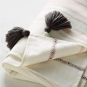 Hearth & Hand with Magnolia Throw Blanket Collection (Dusty Pink Stripe with Poms, Plain Weave)