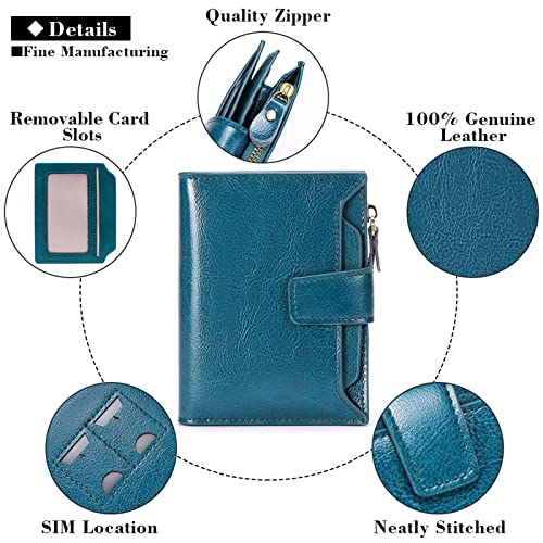 GOIACII Small Women Wallet Genuine Leather RFID Blocking Bifold Zipper Pocket Card Holder with ID Window