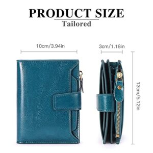 GOIACII Small Women Wallet Genuine Leather RFID Blocking Bifold Zipper Pocket Card Holder with ID Window