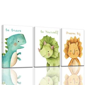 canvas wall art watercolor dinosaur room decor for boys ready to hang kids room educational gift wall decorations framed wall art gallery wrapped 3 pieces canvas art print set stretched 12x16inchx3