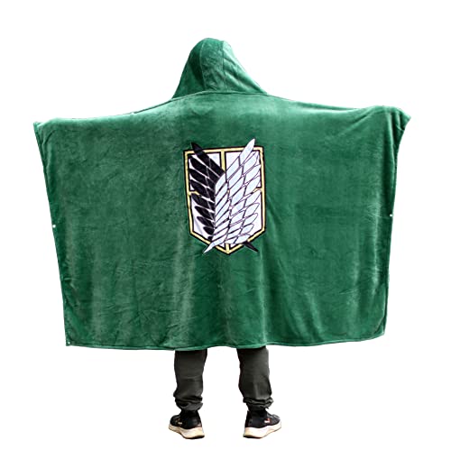 Anime Throw Blanket Flannel Fleece Blanket Cosplay Hooded Cloak Shawl Wrap Nap Quilt (47''X 65'', Green)