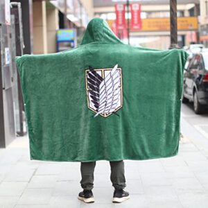 Anime Throw Blanket Flannel Fleece Blanket Cosplay Hooded Cloak Shawl Wrap Nap Quilt (47''X 65'', Green)