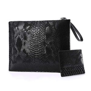 nigedu women clutches fashion snakeskin pu leather party envelope purse bag with hand strap (black)