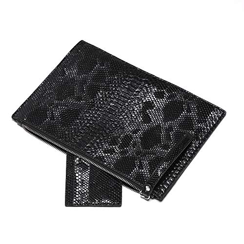 NIGEDU Women Clutches Fashion Snakeskin PU Leather Party Envelope Purse Bag with Hand Strap (Black)