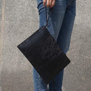 NIGEDU Women Clutches Fashion Snakeskin PU Leather Party Envelope Purse Bag with Hand Strap (Black)